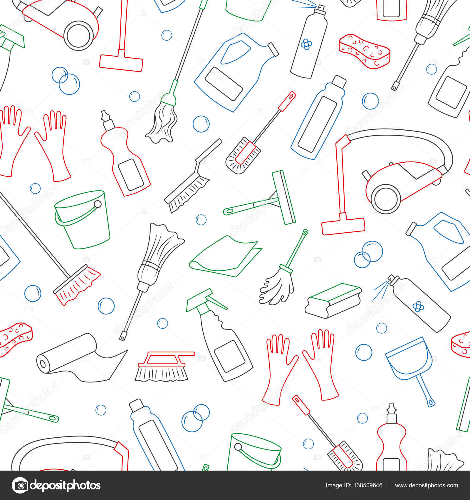 Seamless pattern on the theme of cleaning and household equipment and ...