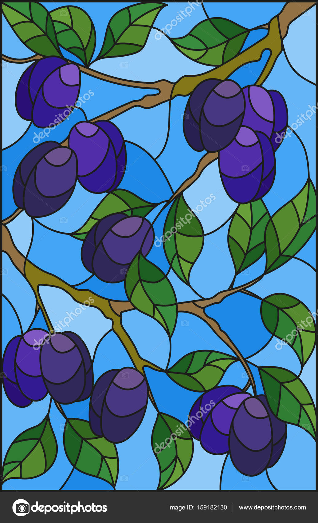 Illustration in the style of a stained glass window with the branches ...