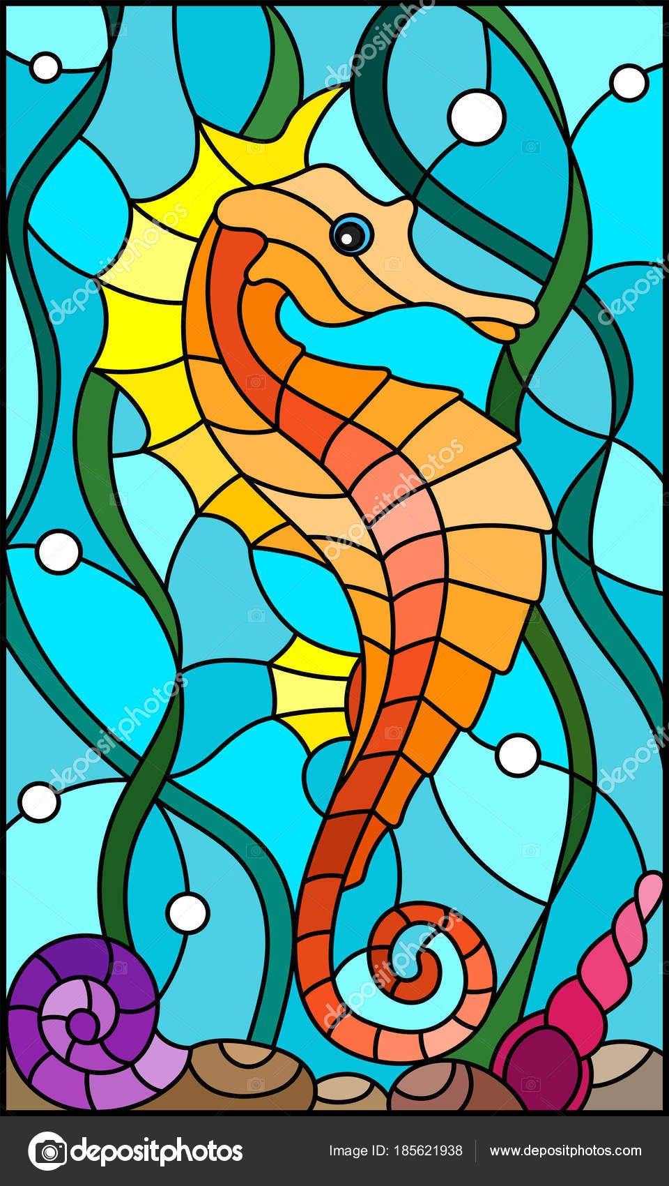 Stained Glass Seahorse Pattern