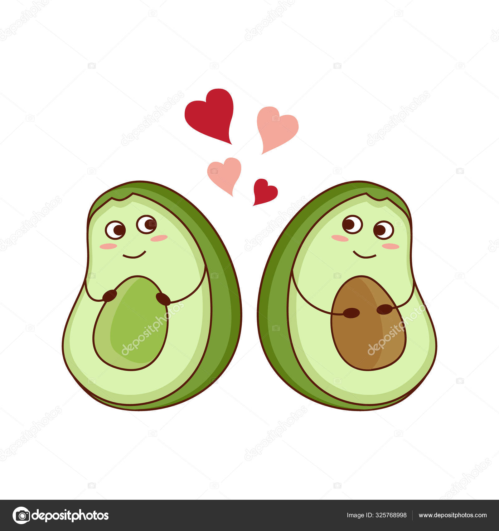Cute Cartoon Avocado Couple In Love Two Avocado Halves With Heart St