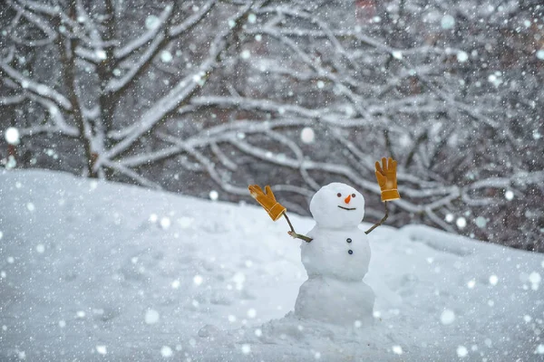Snowman. Happy new year. Snow man in winter hat. Christmas background ...