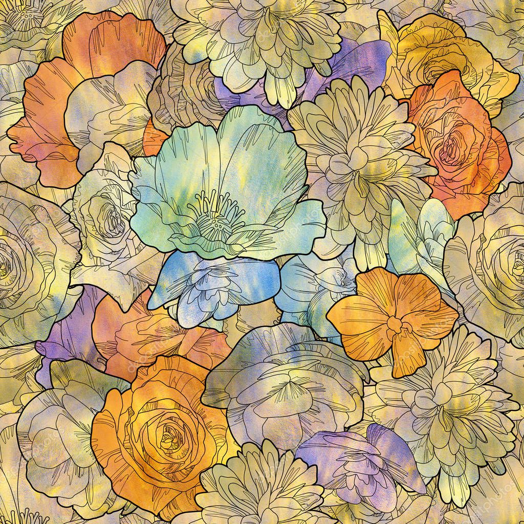 Seamless pattern with colorful flowers Stock Photo by ©grandfailure ...