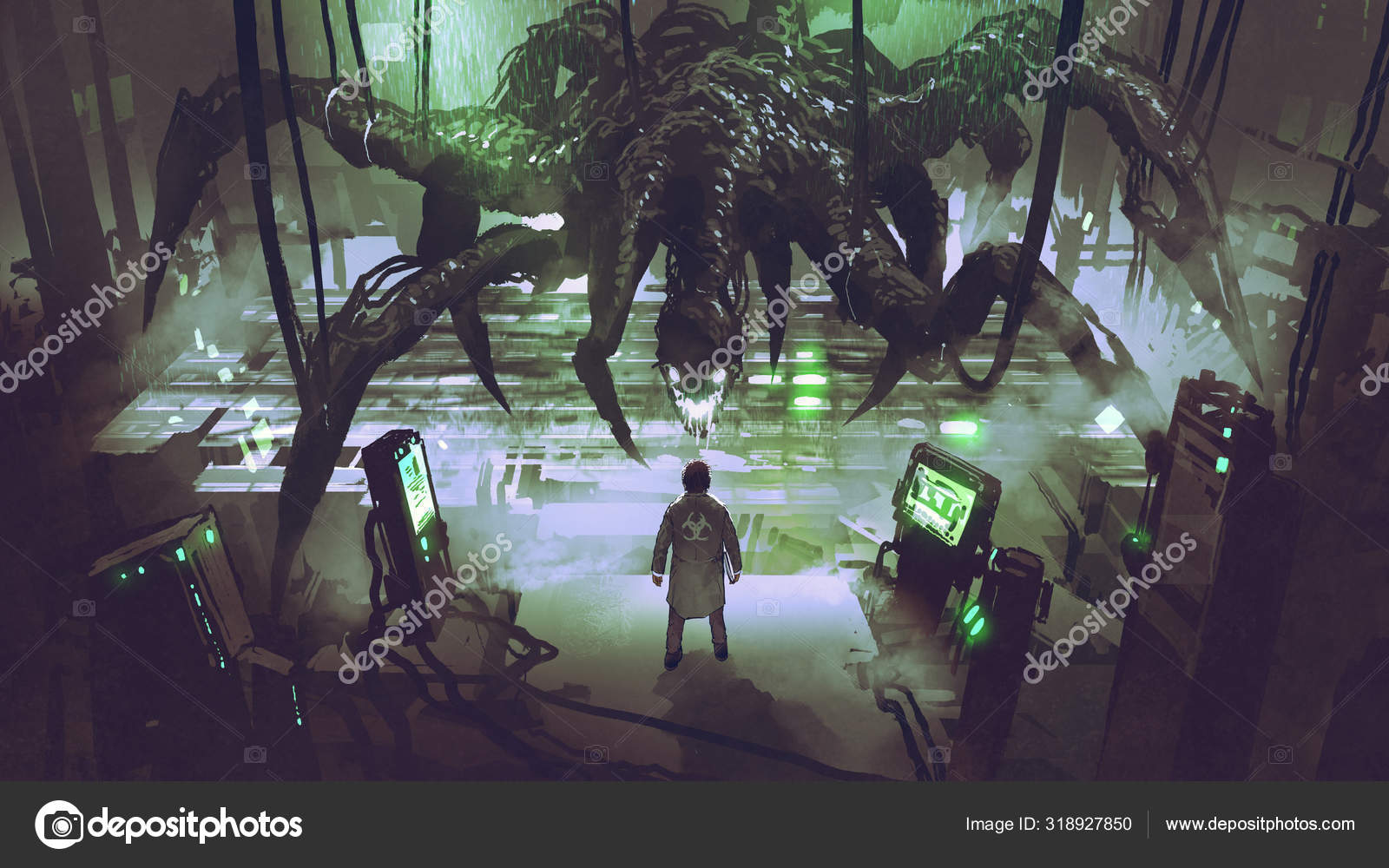 Scientist Creating Monster Spider Laboratory Digital Art Style ...