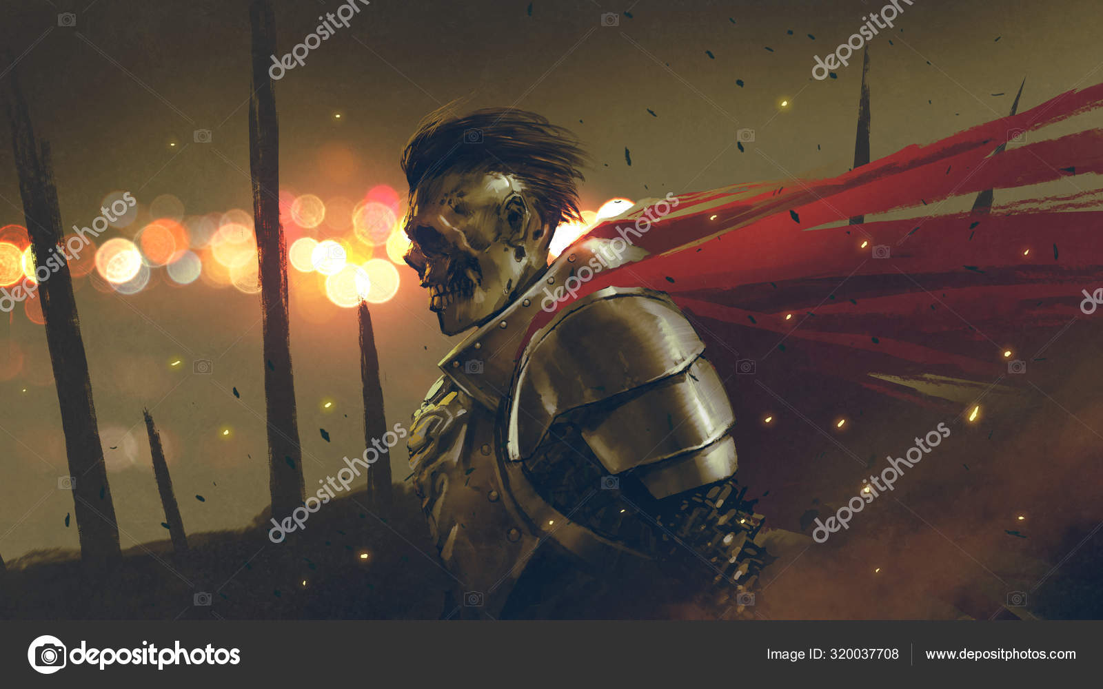 Undead Knight Medieval Armors Prepares Battle Background Dawn Digital ...