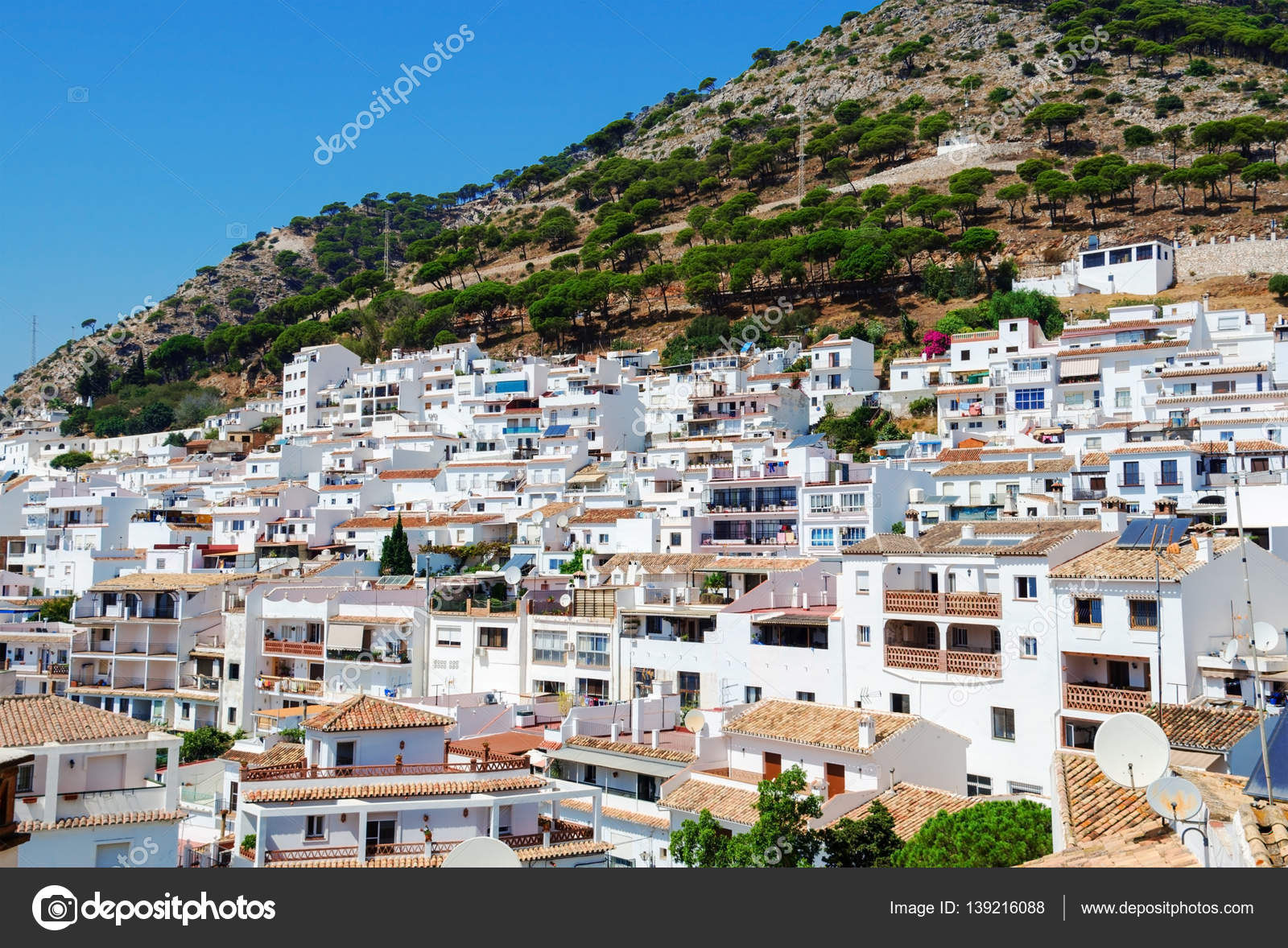 View of Mijas - typical white town in Andalusia, southern Spain ...