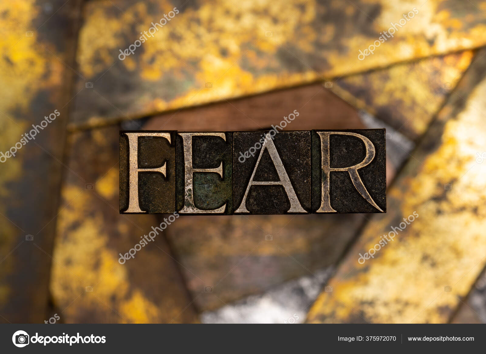 Photo Real Authentic Typeset Letters Forming Fear Text Vintage Textured ...