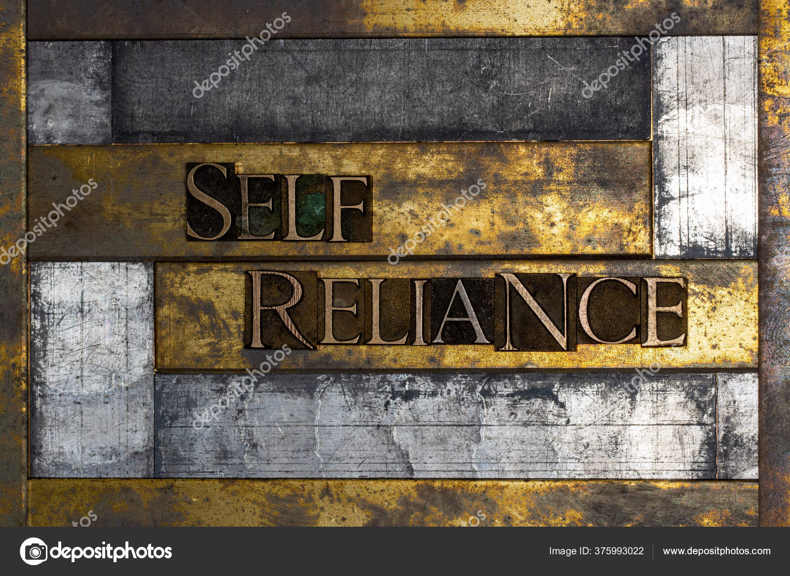 Photo Real Authentic Typeset Letters Forming Self Reliance Text Vintage ...