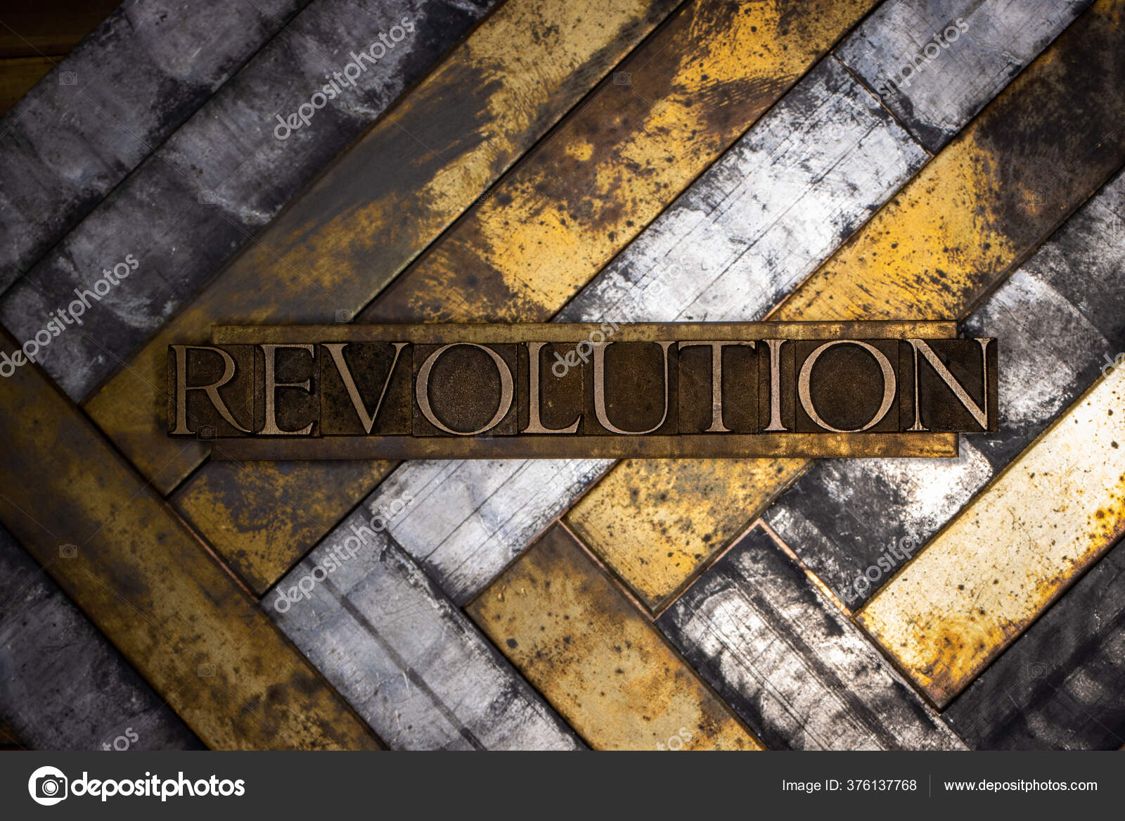 Photo Real Authentic Typeset Letters Forming Revolution Text Vintage ...