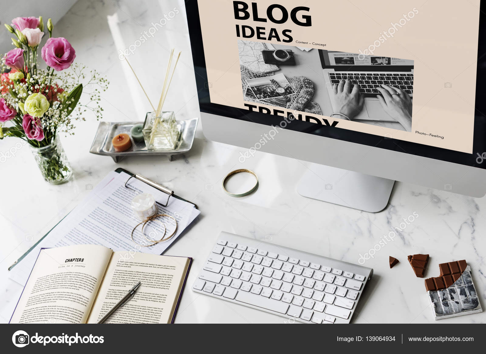 Workplace table with computer monitor — Stock Photo © Rawpixel #139064934