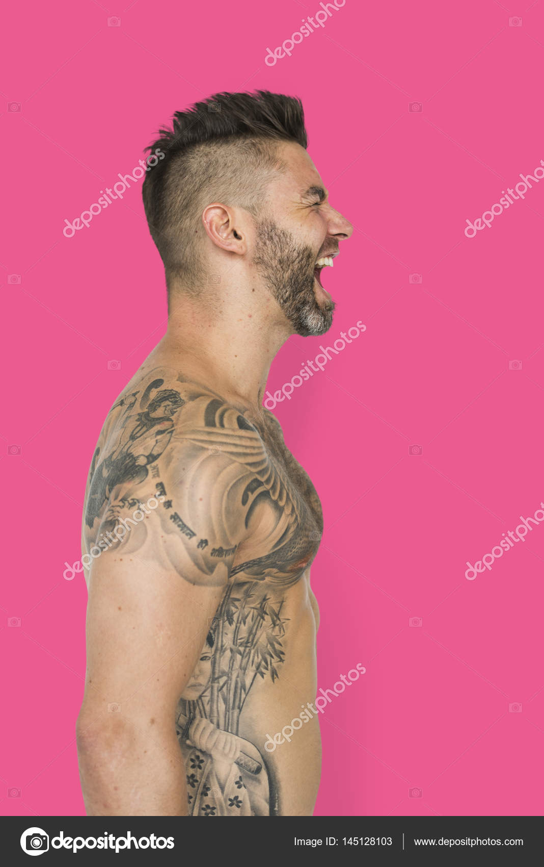Screaming man with tattoos — Stock Photo © Rawpixel #145128103