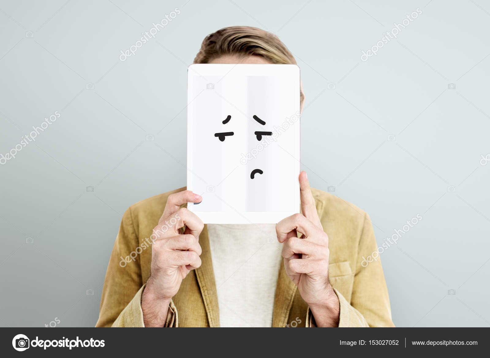 Man holding digital tablet covering face — Stock Photo © Rawpixel ...