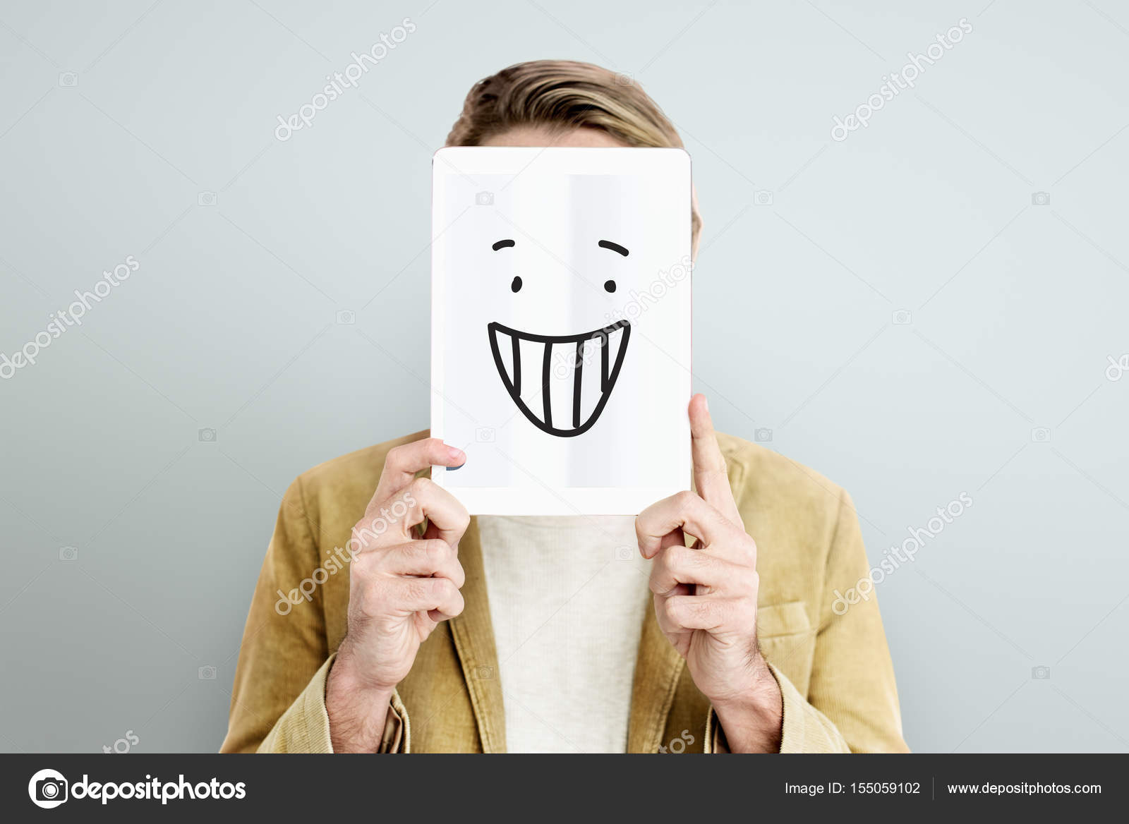 Man holding digital tablet covering face — Stock Photo © Rawpixel ...