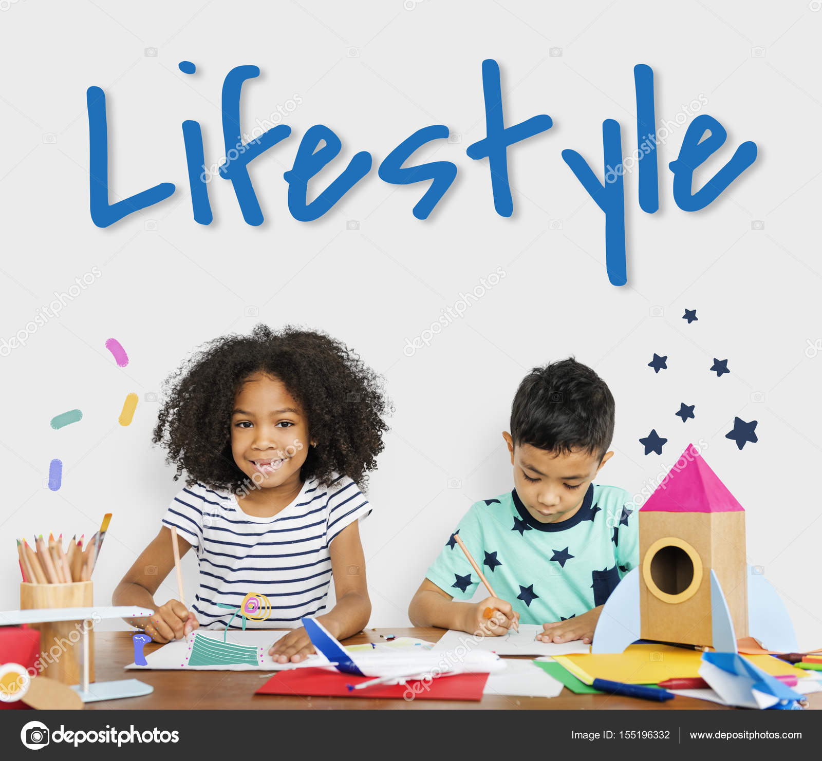 Little children drawing at table Stock Photo by ©Rawpixel 155196332