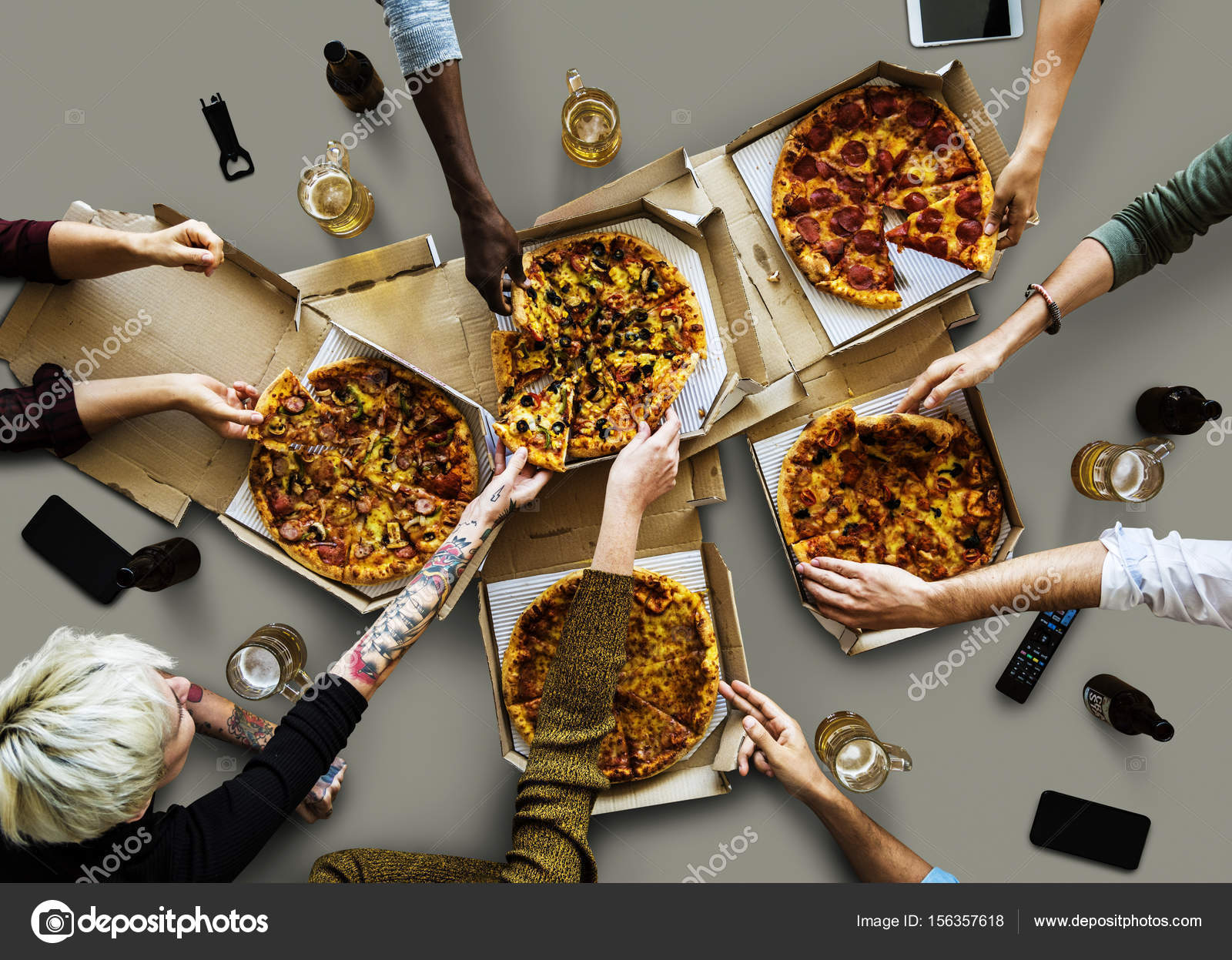 People eating pizza Stock Photo by ©Rawpixel 156357618