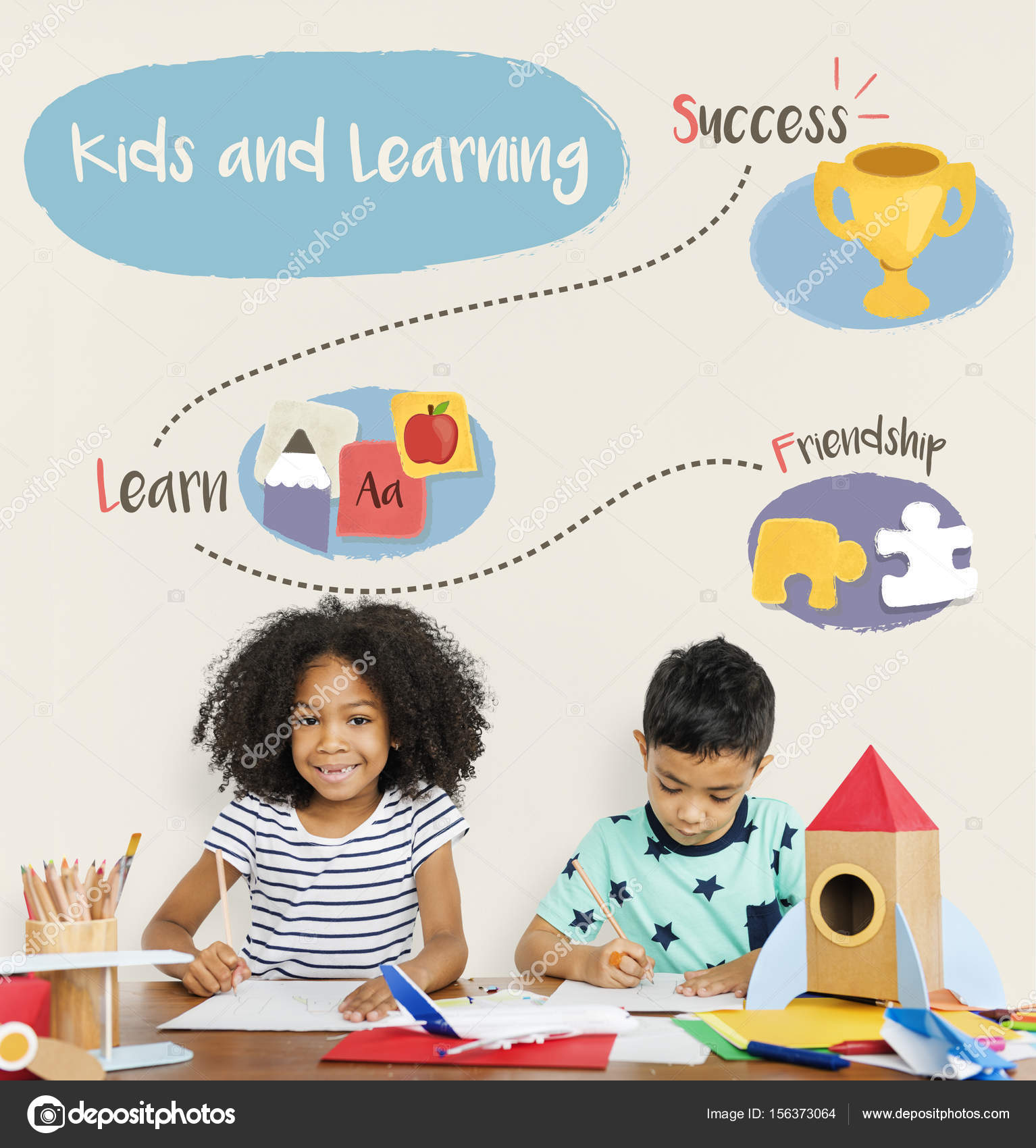 Little children drawing at table Stock Photo by ©Rawpixel 156373064