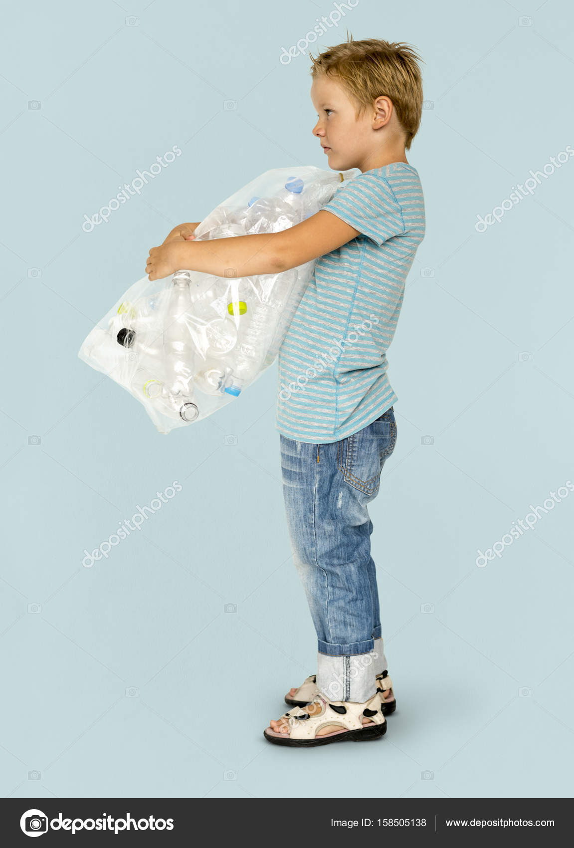 Boy holding bag of plastic bottles Stock Photo by ©Rawpixel 158505138