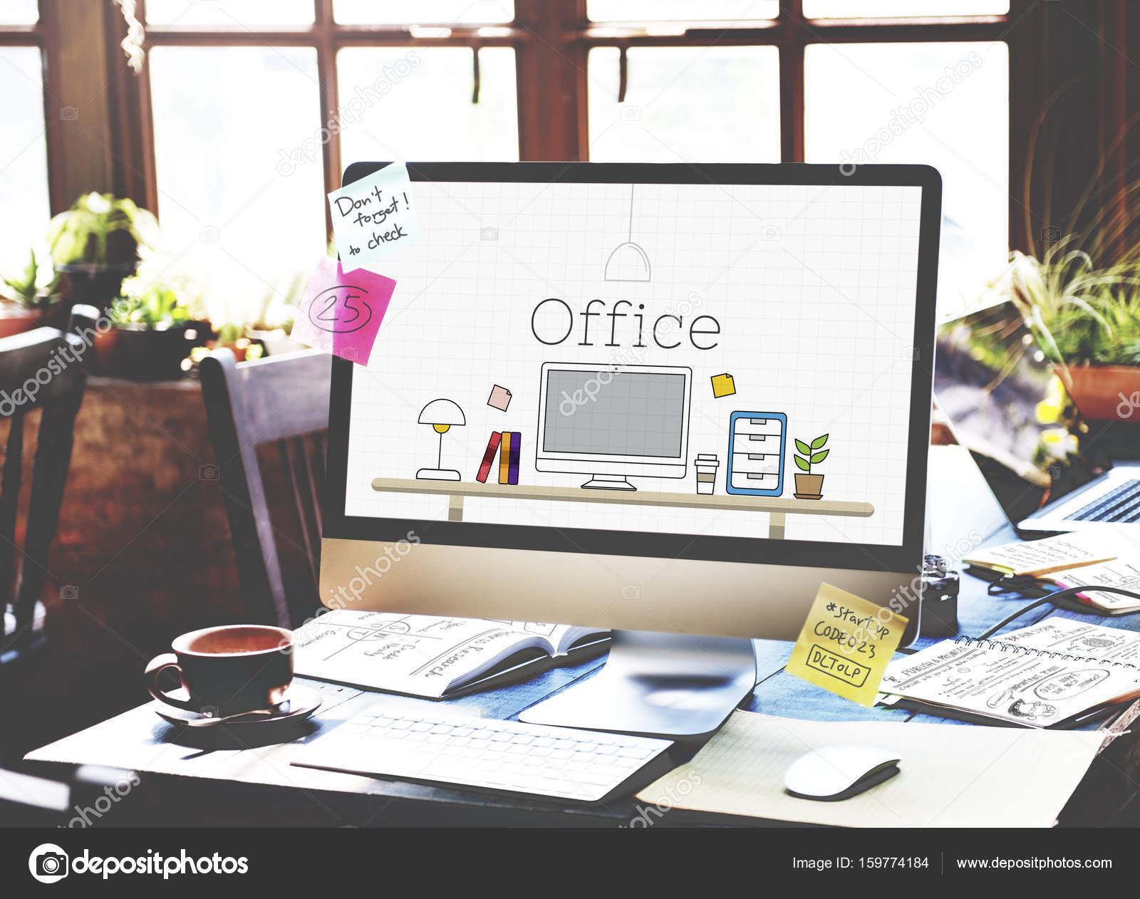 Messy Table Computer Monitor Screen Text Office Stock Photo by ...