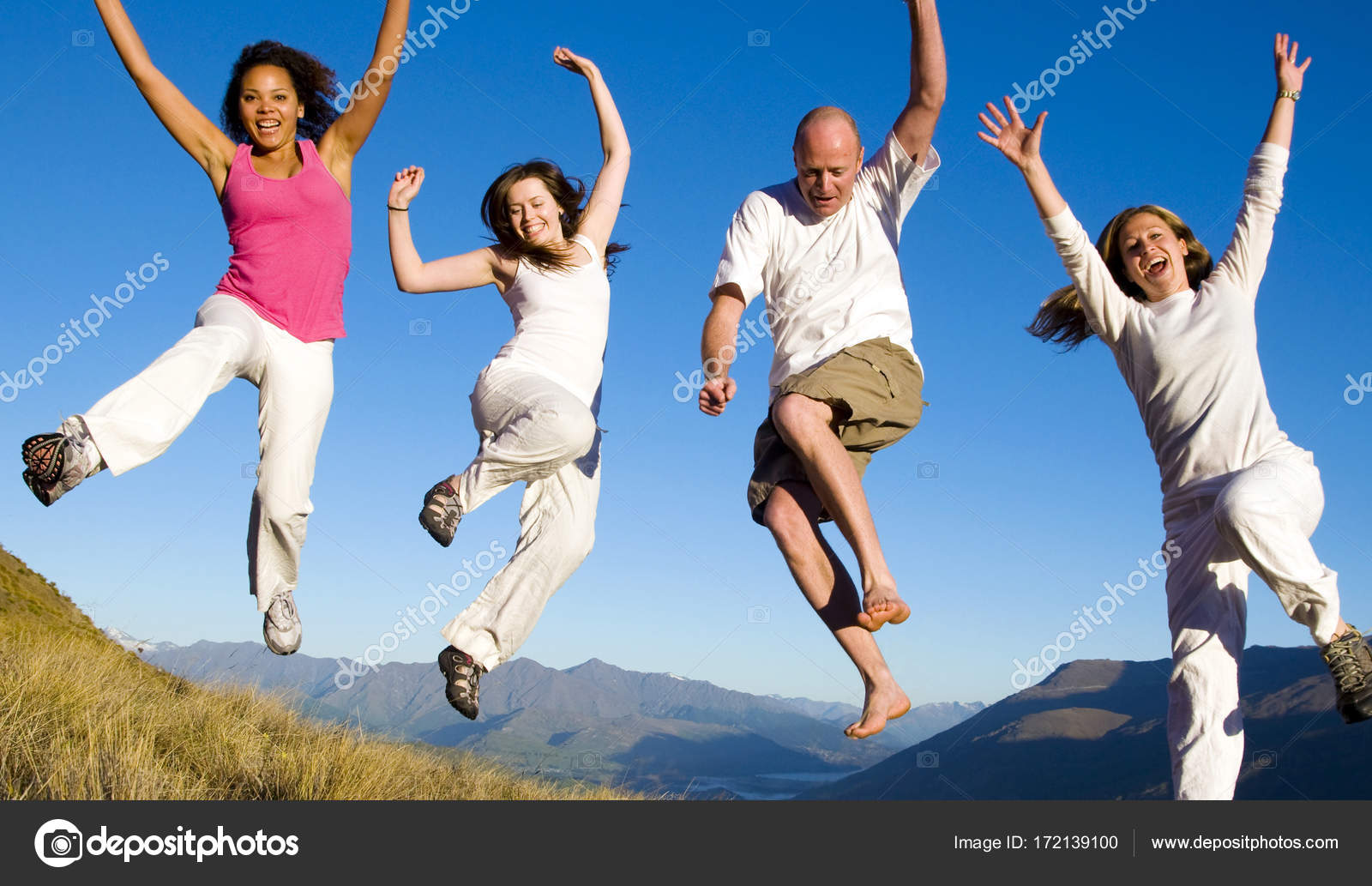 Group Young People Jumping Field Concept Original Photoset Stock Photo ...