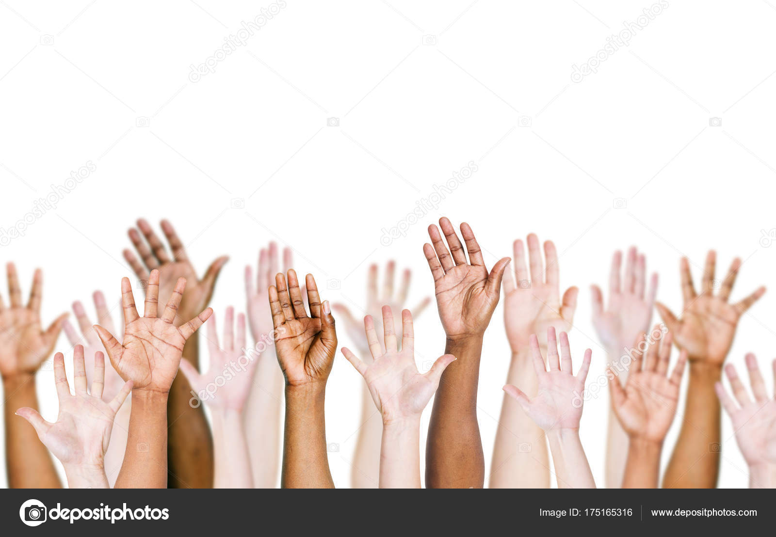 Group Multi Ethnic People's Arms Outstretched White Background Original ...