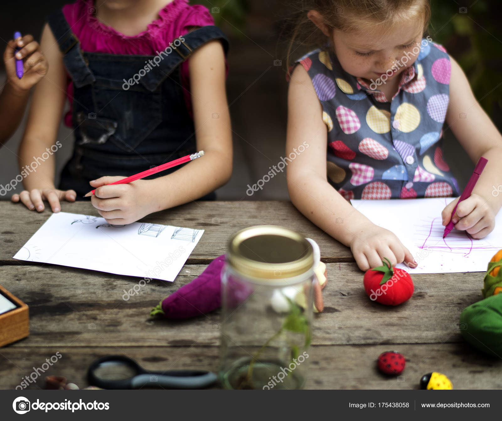 Group Kindergarten Kids Friends Drawing Imagination Art Paper Original ...