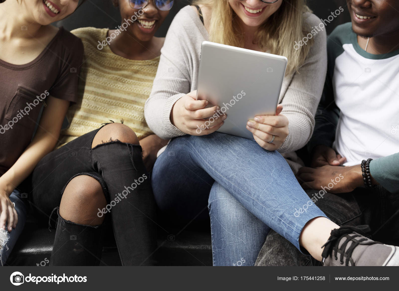 Group Young People Using Digital Tablet Original Photoset Stock Photo ...