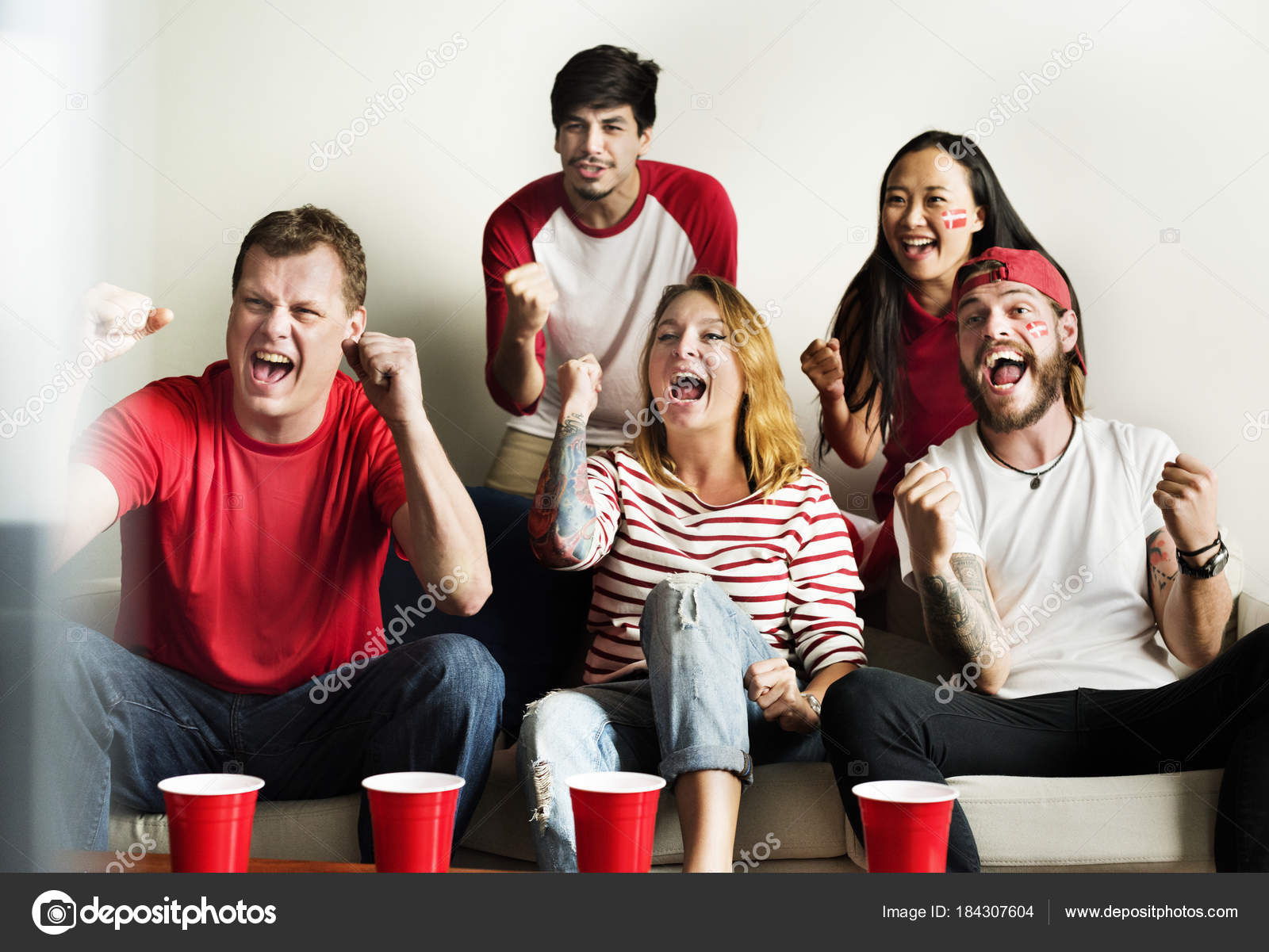 Friends Cheering World Cup Painted Flag — Stock Photo © Rawpixel #184307604