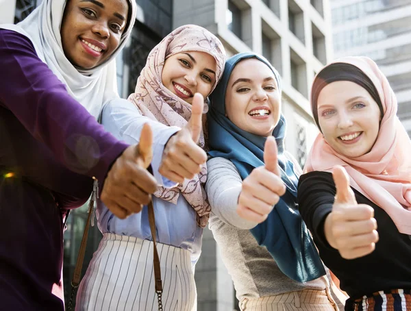 Group Islamic Friends Embracing Smiling Together Stock Photo by ...