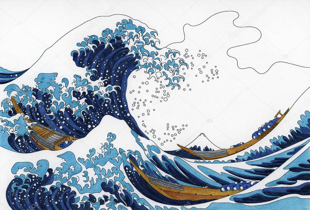 Hokusai Great Wave Kanagawa Adult Coloring Page — Stock Photo ... Hokusai Great Wave Kanagawa Adult Coloring Page — Stock Photo ...