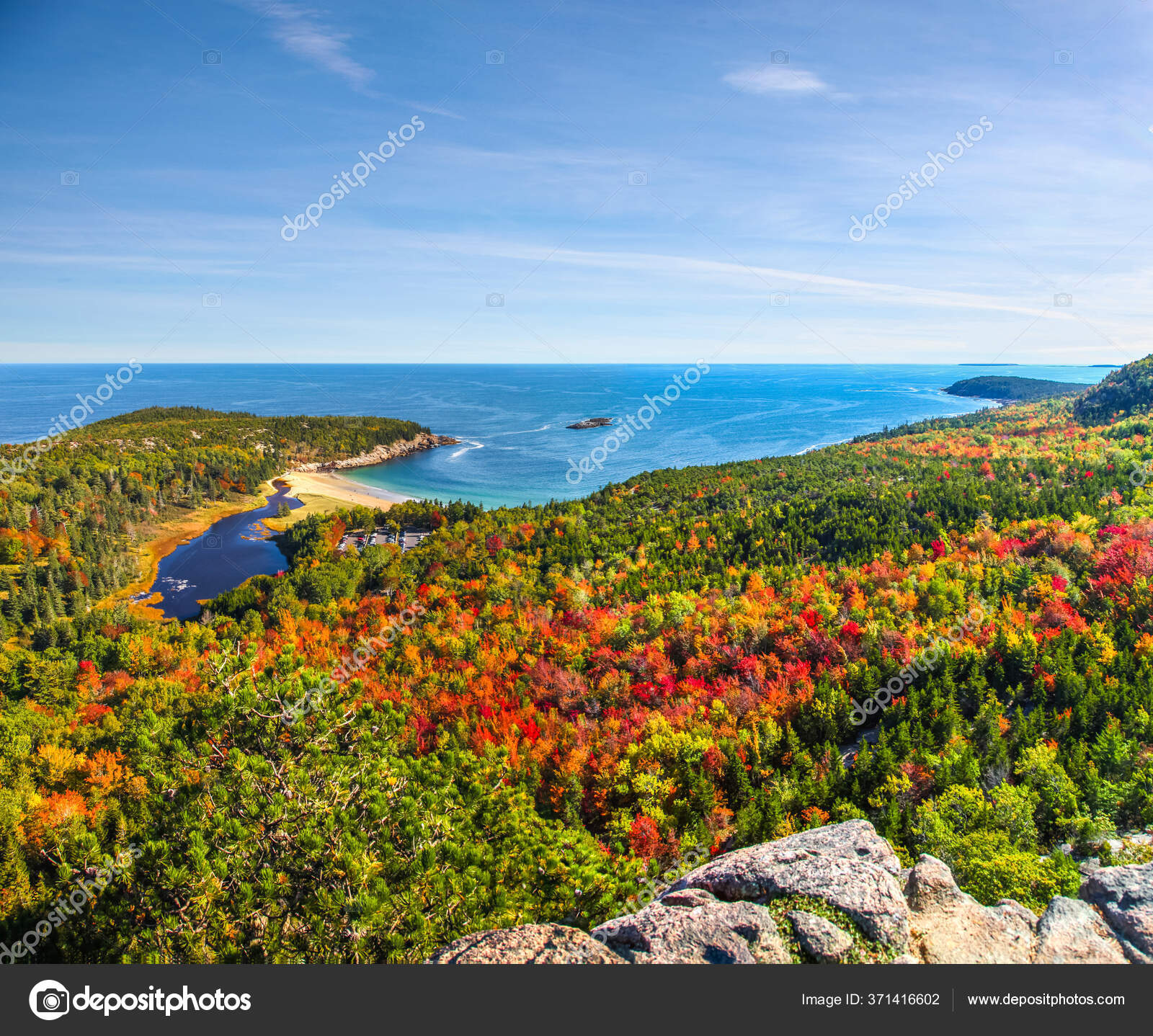 Panoramic View Stunning Fall Colors Blue Waters Bay Acadia National — Stock Photo © jason@try ...