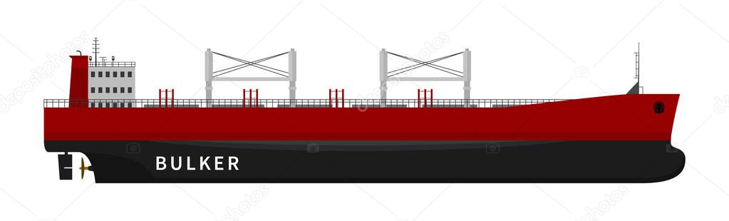 Buque de carga rojo voluminoso sobre fondo blanco 2022