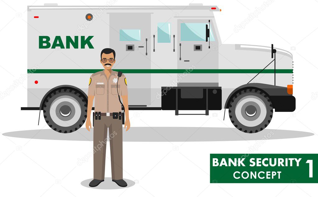 Bank security concept. Detailed illustration of bank armored car and ...