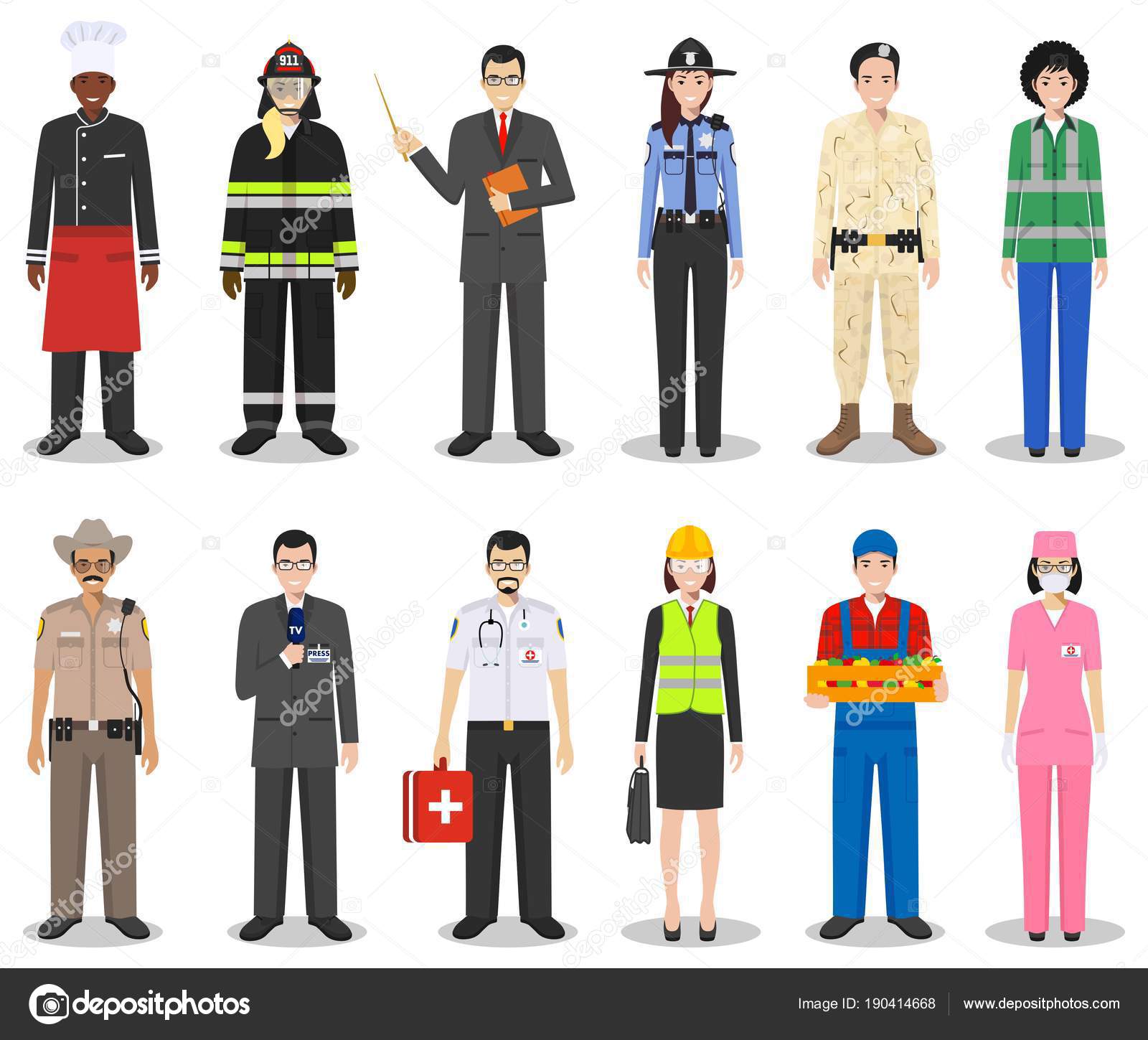 People occupation characters set in flat style isolated on white ...