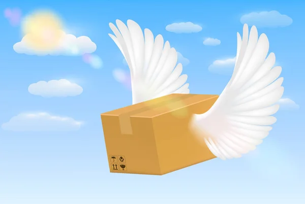 delivery corrugated carton box with flying bird wing - Stock Image ...