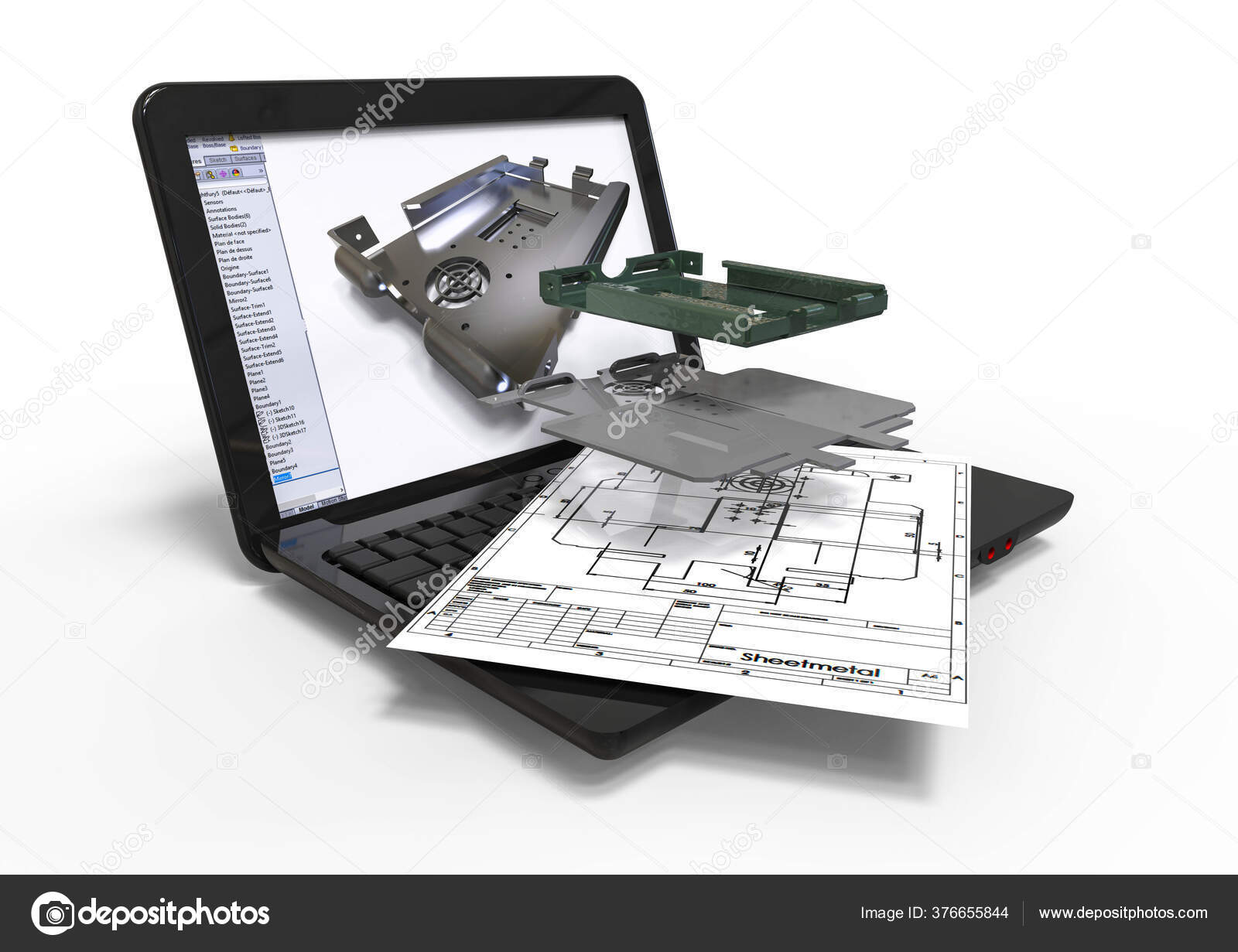 Render Image Representing Computer Aided Sheetmetal Design Computer ...