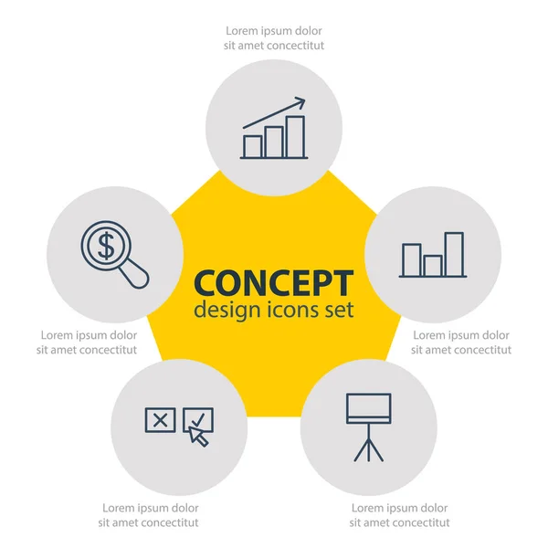 Ilustraci n vectorial de 5 iconos de gesti n. Paquete editable de lupa, gr fico, recisi n y ...