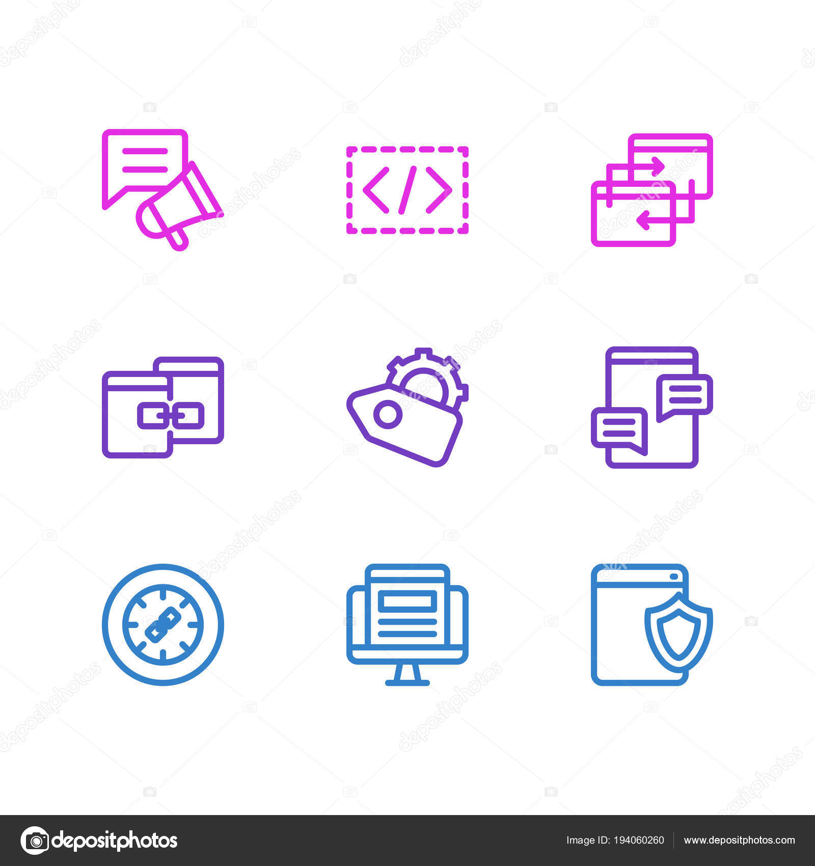 Illustration of 9 advertisement icons line style. Editable set of ...
