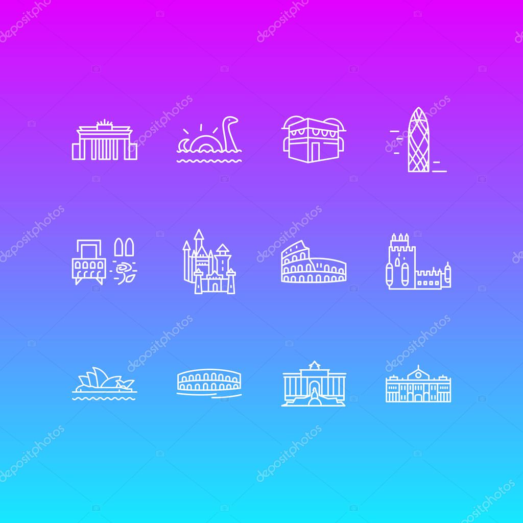 Ilustraci n vectorial de 12 iconos de la historia estilo de l nea. Conjunto editable de torre de ...