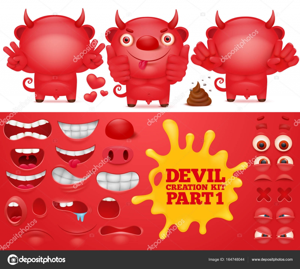 Perangkat pembuatan karakter iblis merah emoticon kartun Vektor Stok ...