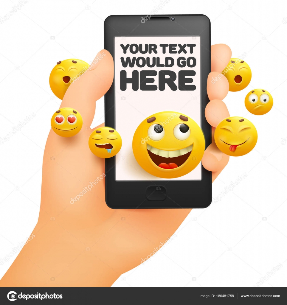 Emoji happy smiley design with mobile phone in hand Stock Vector Image ...