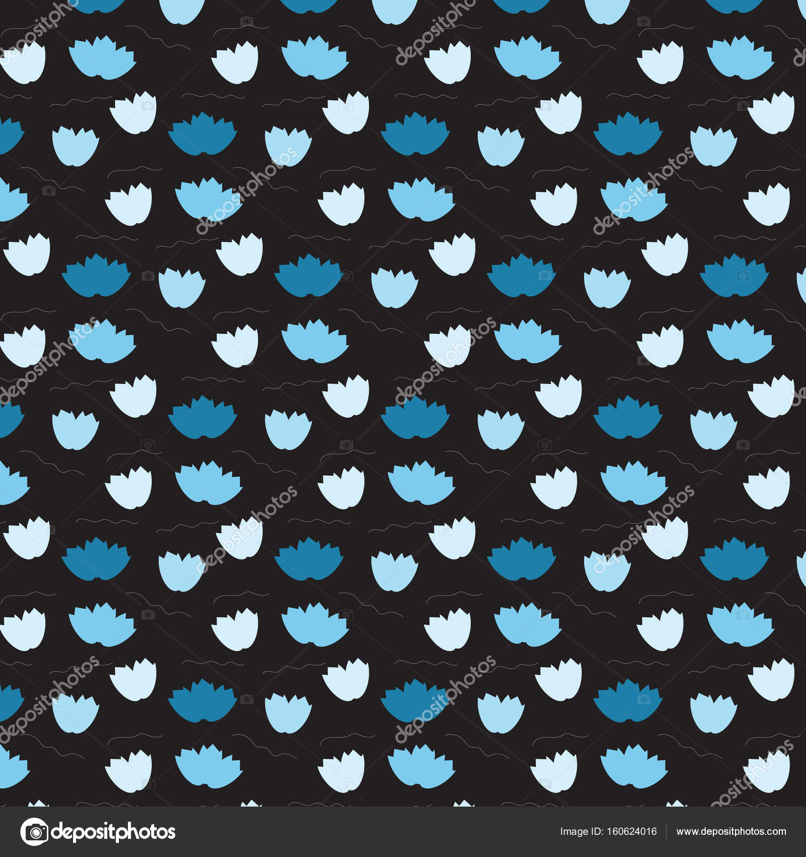 Soft blue flower floating pattern on black background — Stock Vector ...