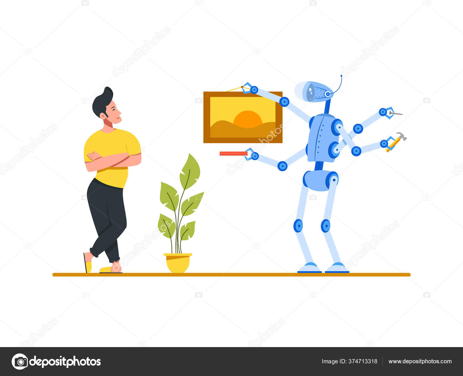 People relax, robots work. Color vector illustration Stock Vector Image ...