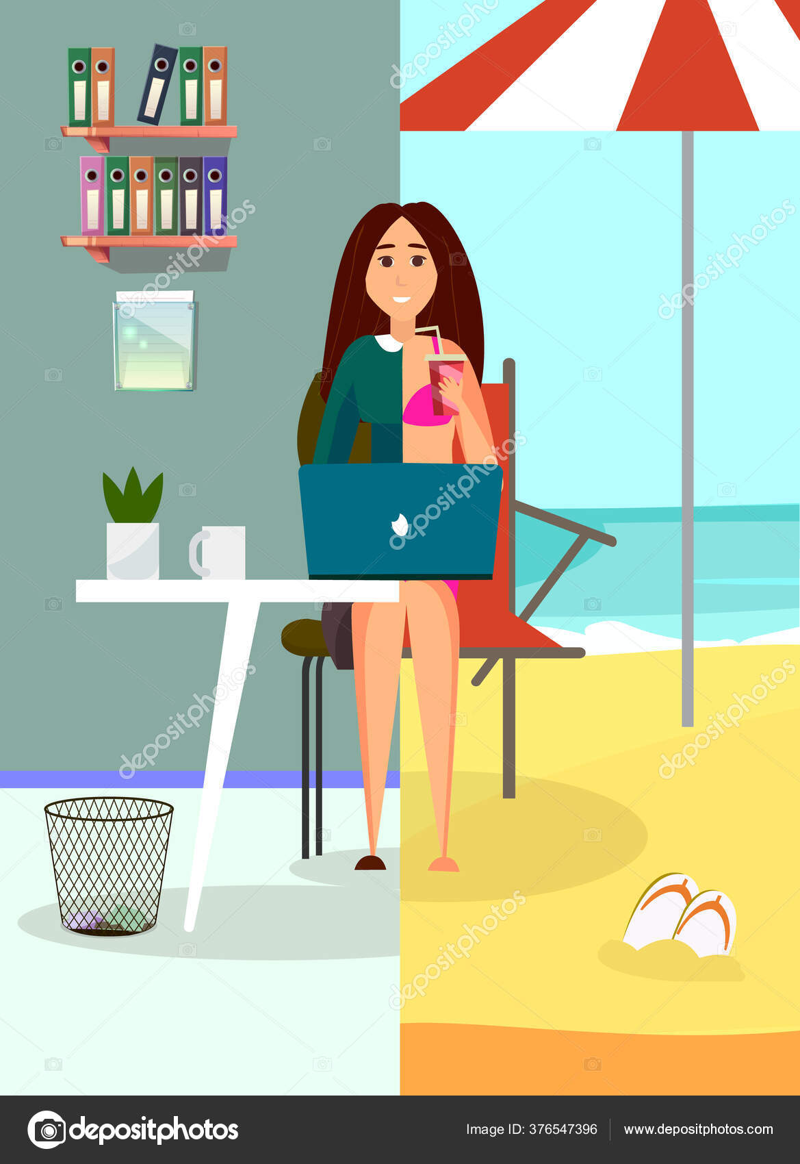 Two different workplace freelancer developer with monitor and laptop ...