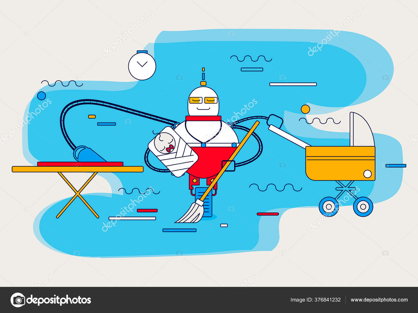 Robot multitasking. Color vector cartoon flat icon. Stock Vector Image ...