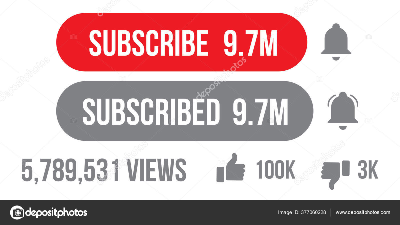 Subscribe Button Flat Icon Views Thumb Thumb Vector Illustration Stock ...