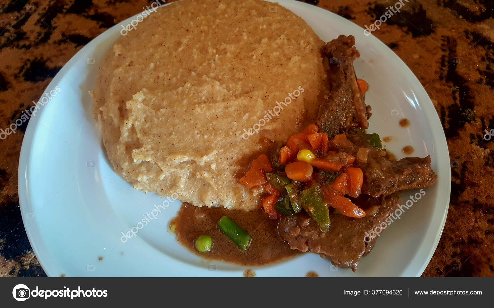 Slap Pap Melon Sorghum Beef Meat Botswana's Staple Food — Stock Photo ...