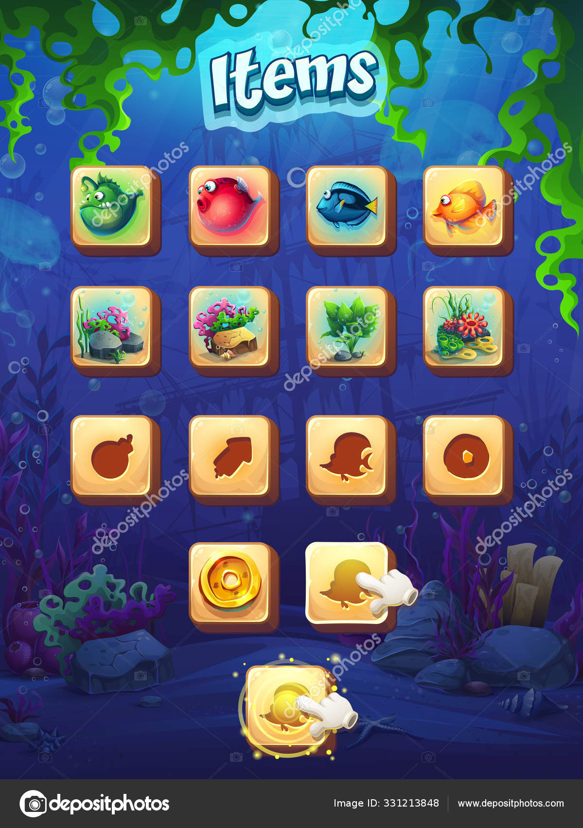 Fish world items set vector illustration Stock Vector Image by ...