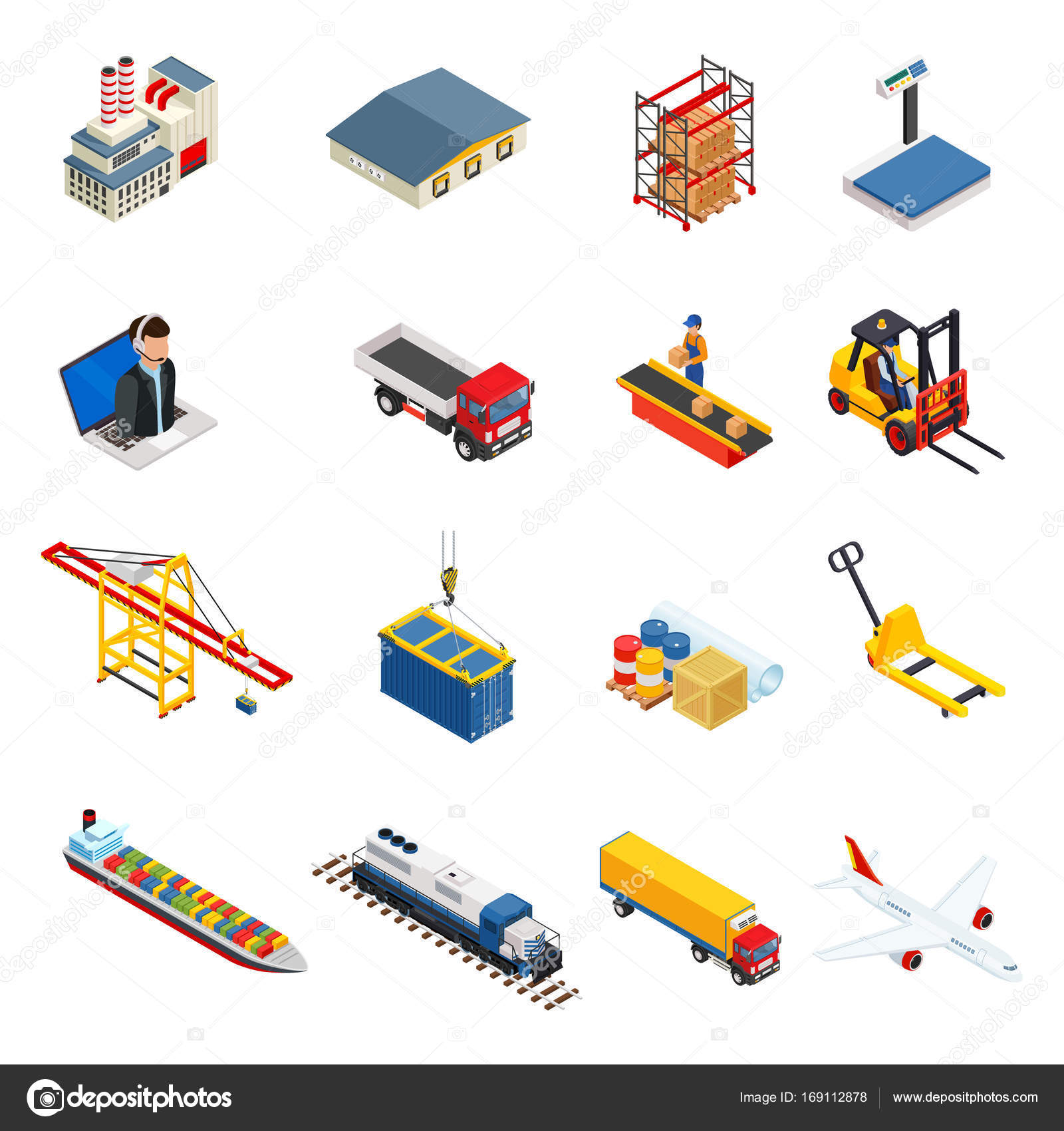 Global logistics isometric icons set of different transportation ... Global logistics isometric icons set of different transportation ...