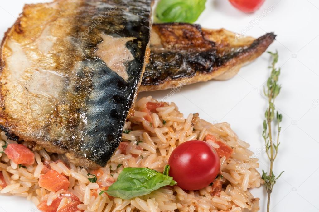 Dish with fish and rice Stock Photo by ©GrashAlex 125005974
