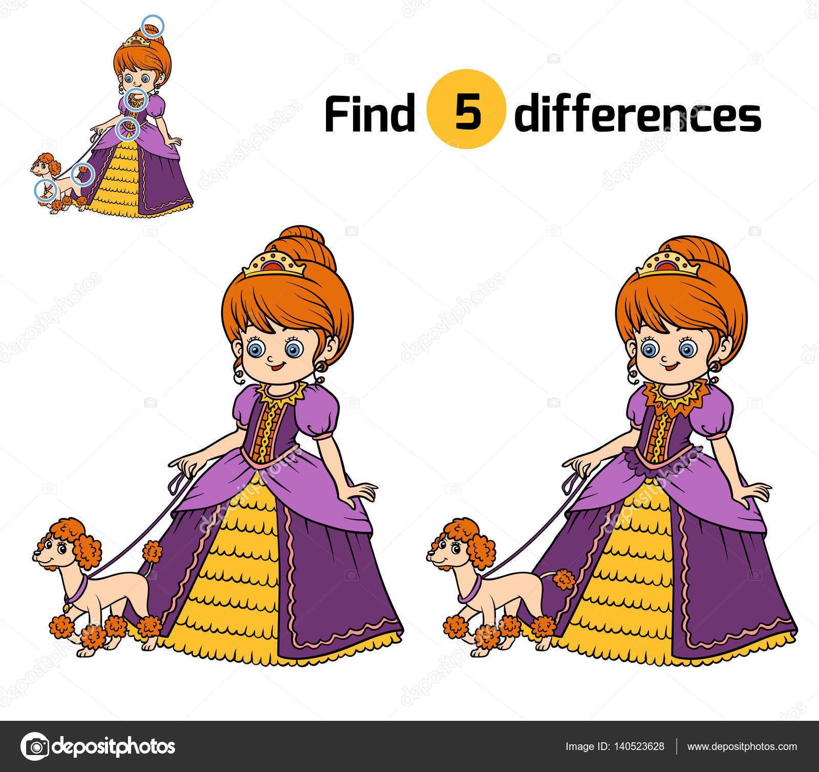Find differences for children, Princess with dog Stock Vector Image by ...