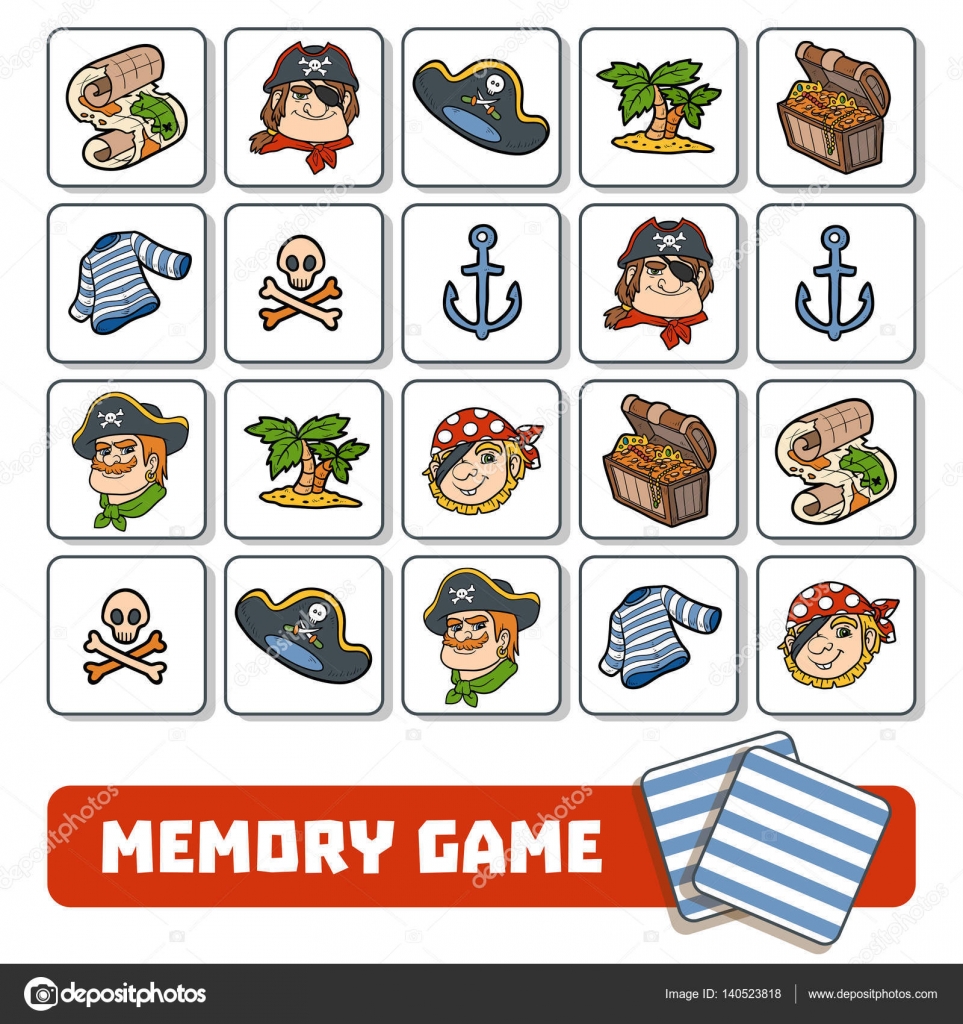 Memory game for children, cards with pirate characters and items Stock ...